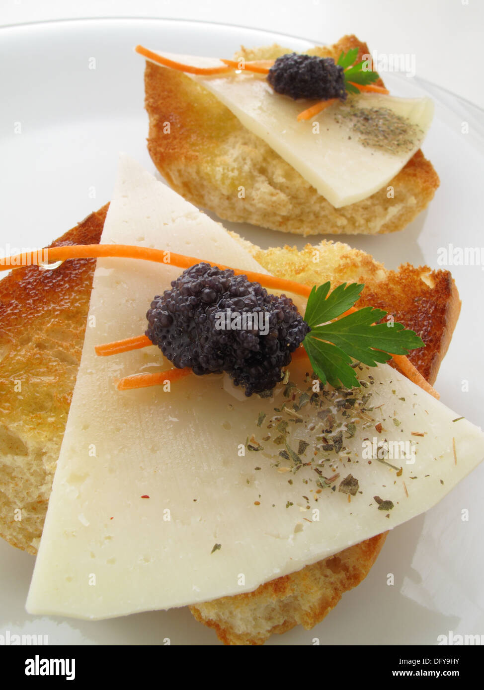 Toast with cheese and roe Lumpfish Stock Photo - Alamy