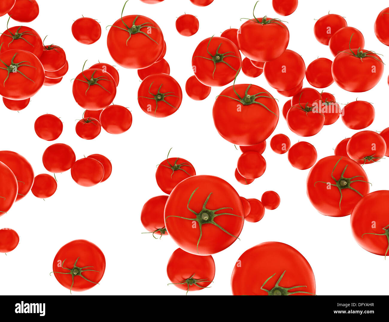 Group of flying tomato's isolated on white background Stock Photo - Alamy