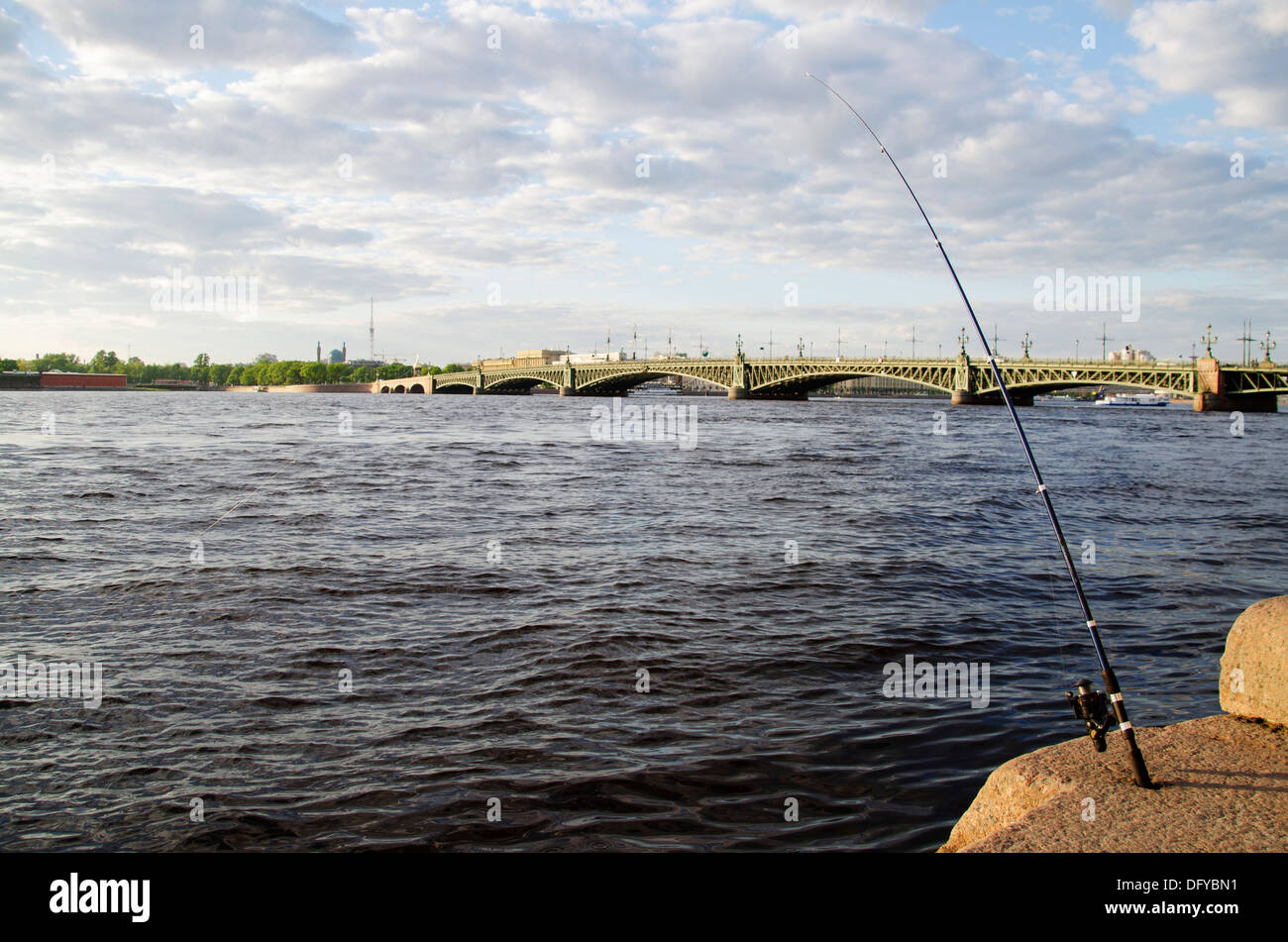 View of the Trinity Bridge over River Neva in St. Petersburg, Russia ...