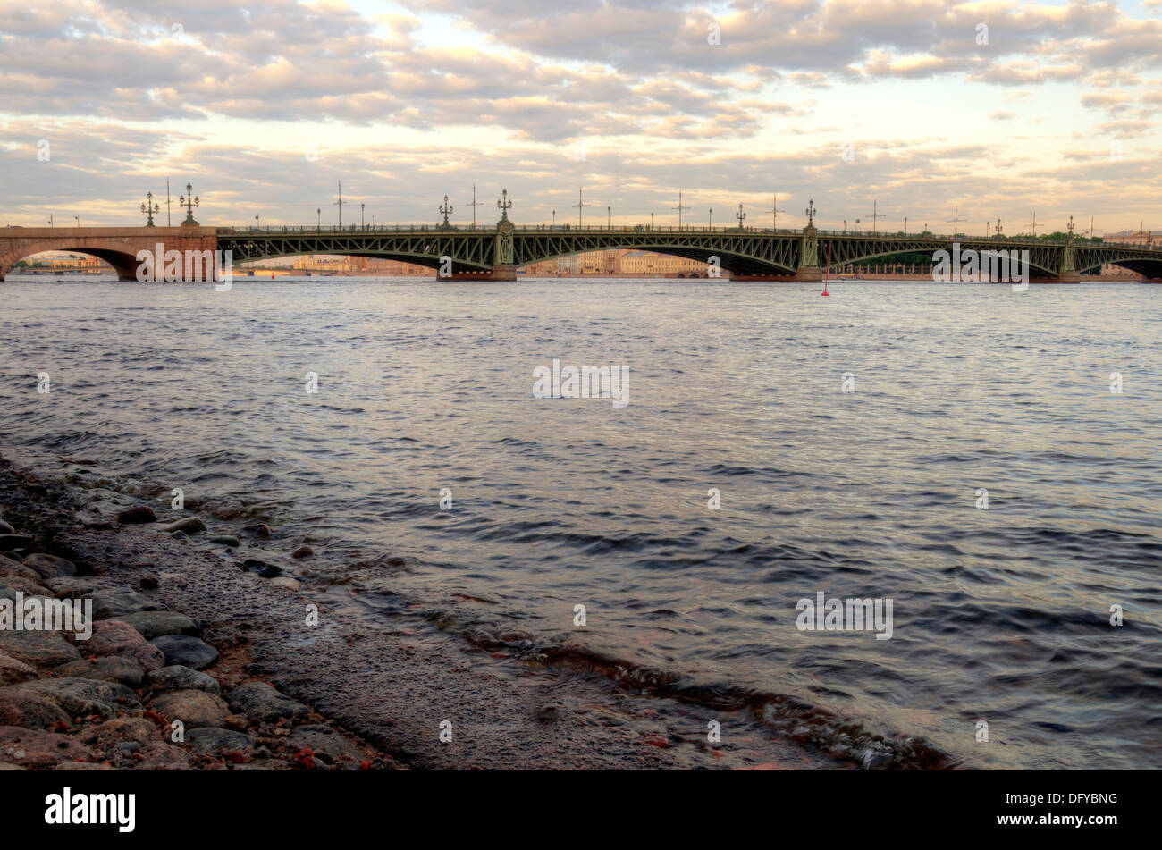 Trinity Bridge over Neva River in St. Petersburg, Russia Stock Photo ...