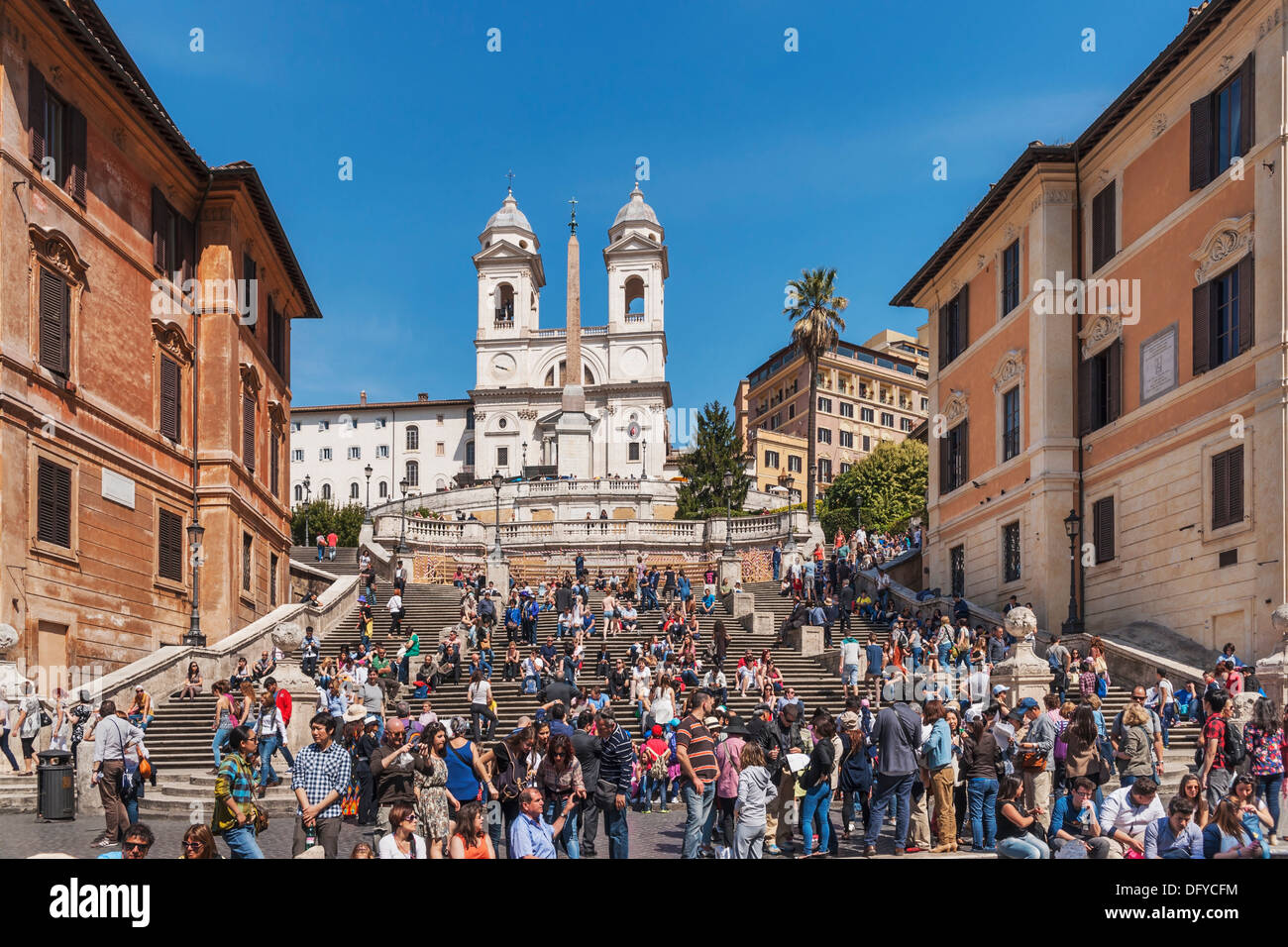 Spanish steps. The church of the Santissima Trinita dei Monti stands at ...