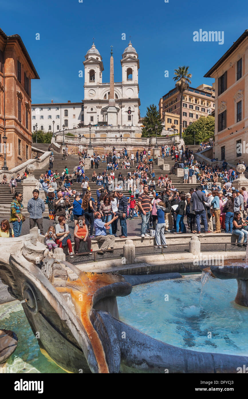 Spanish steps. The church of the Santissima Trinita dei Monti stands at ...