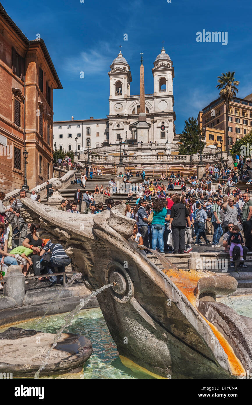 Spanish steps. The church of the Santissima Trinita dei Monti stands at ...