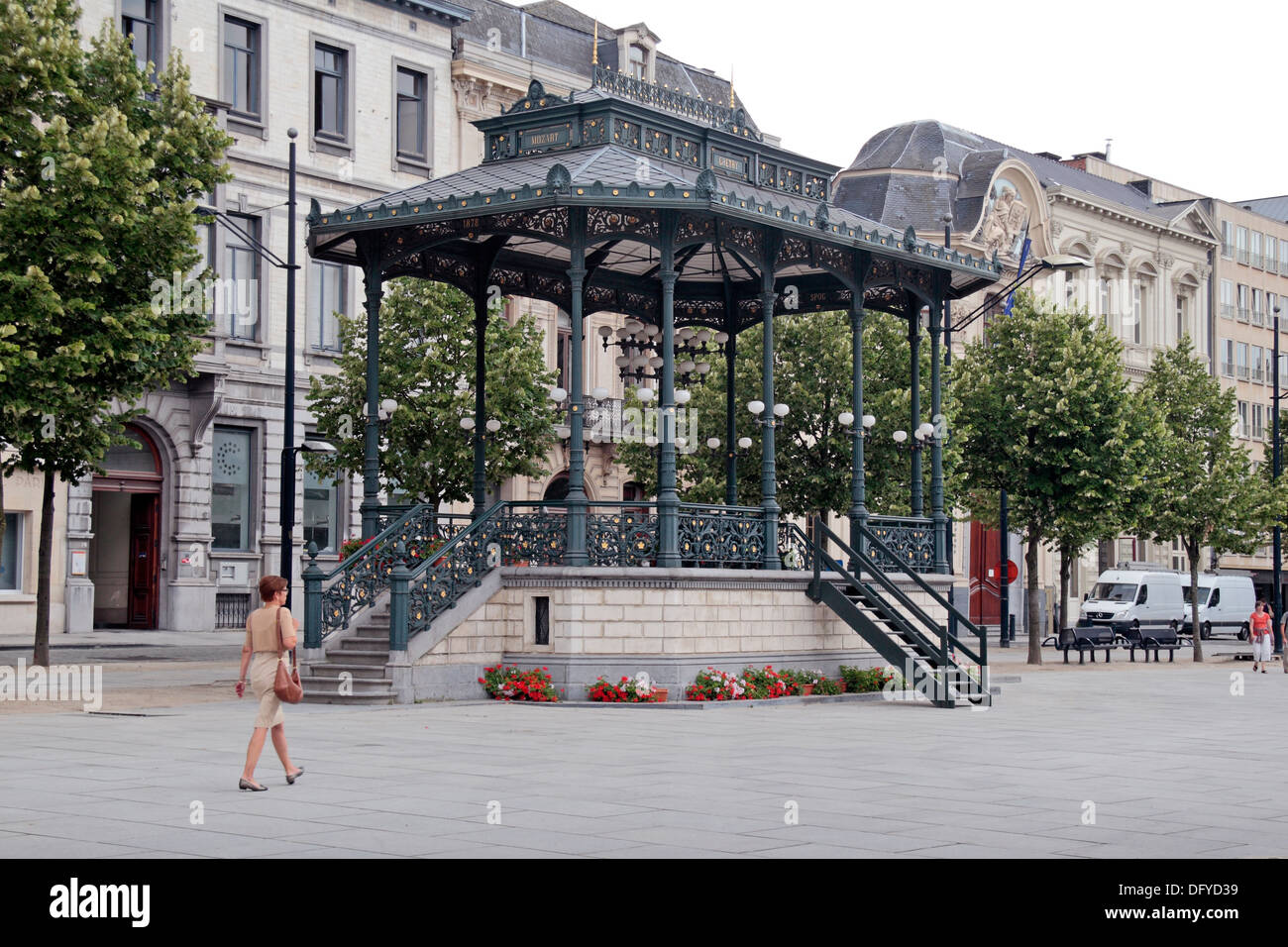 Beautiful bandstand in Kouter (Coulter) square in historic Ghent (Gent), East Flanders, Belgium ...