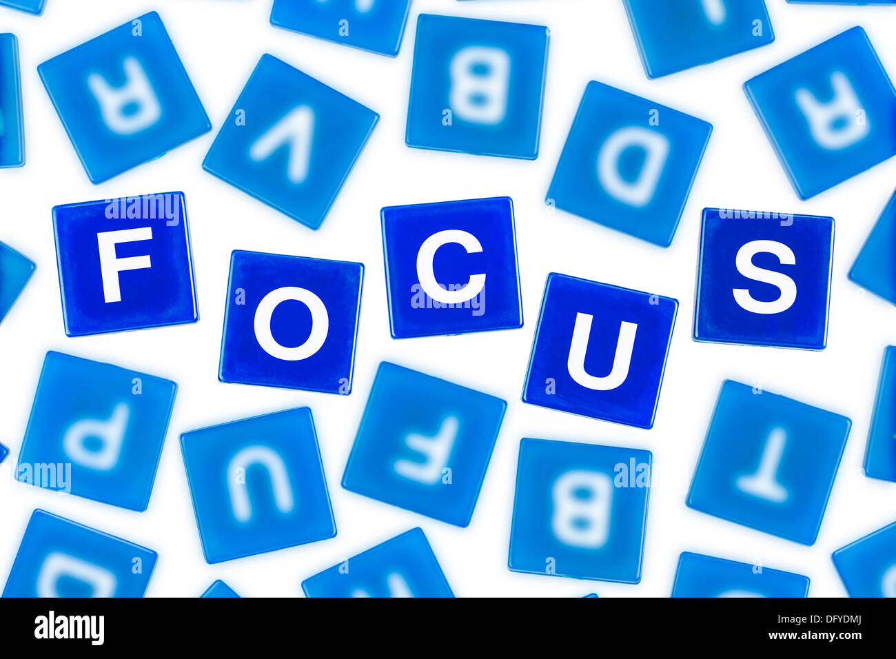 Word FOCUS in Clear Blue Letters Against Blurred Stock Photo - Alamy
