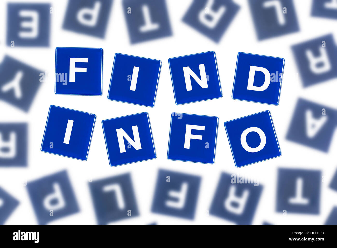 Words FIND INFO in Clear Focus Against Blurred Letters Stock Photo - Alamy