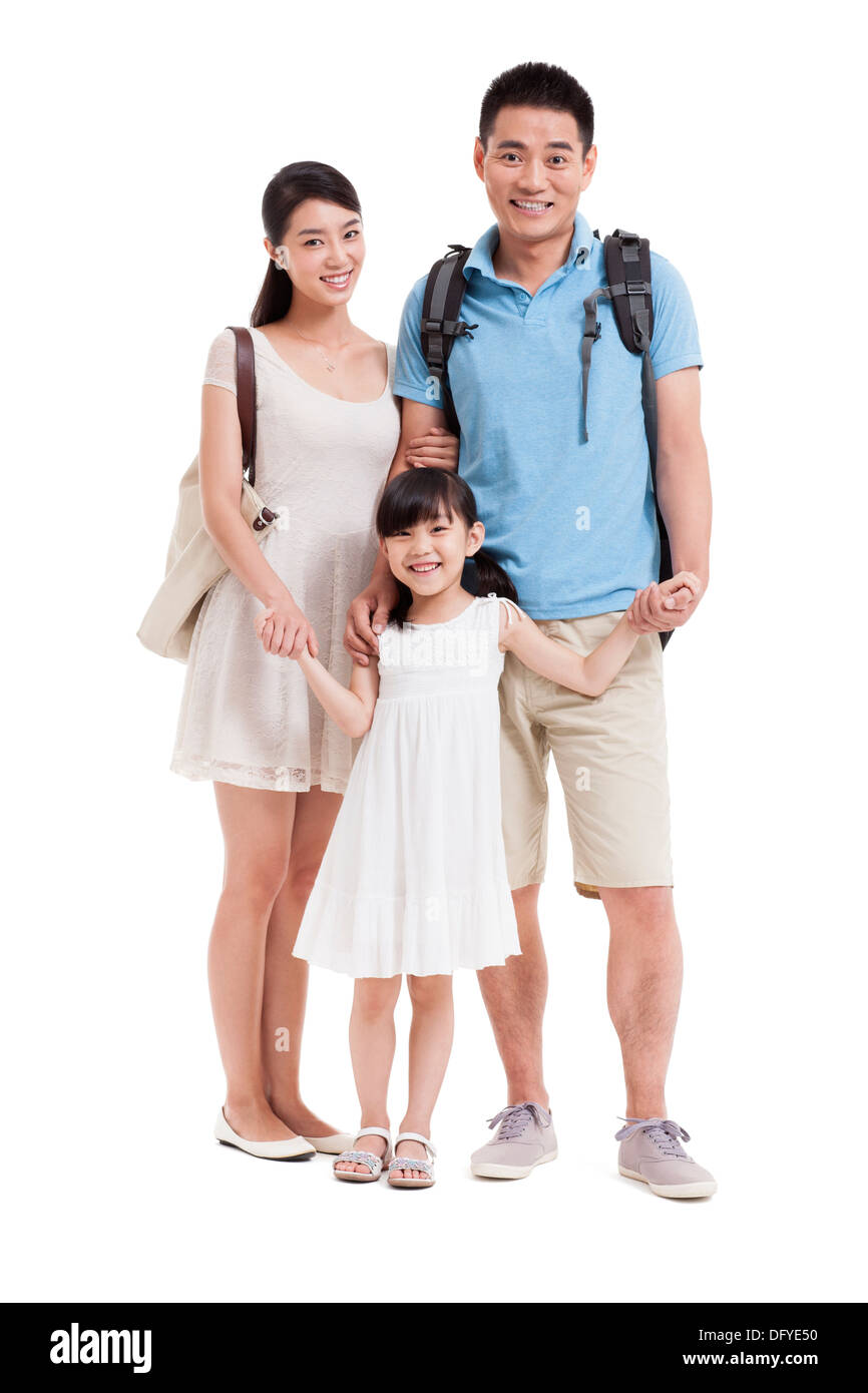 Portrait of happy family of three Stock Photo - Alamy