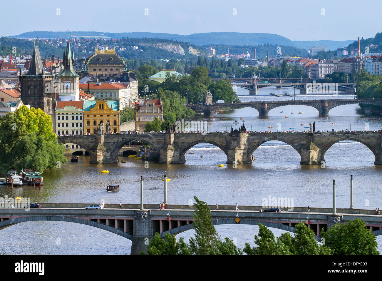 View on bridges across Vltava river in Prague, Czech Republic Stock ...