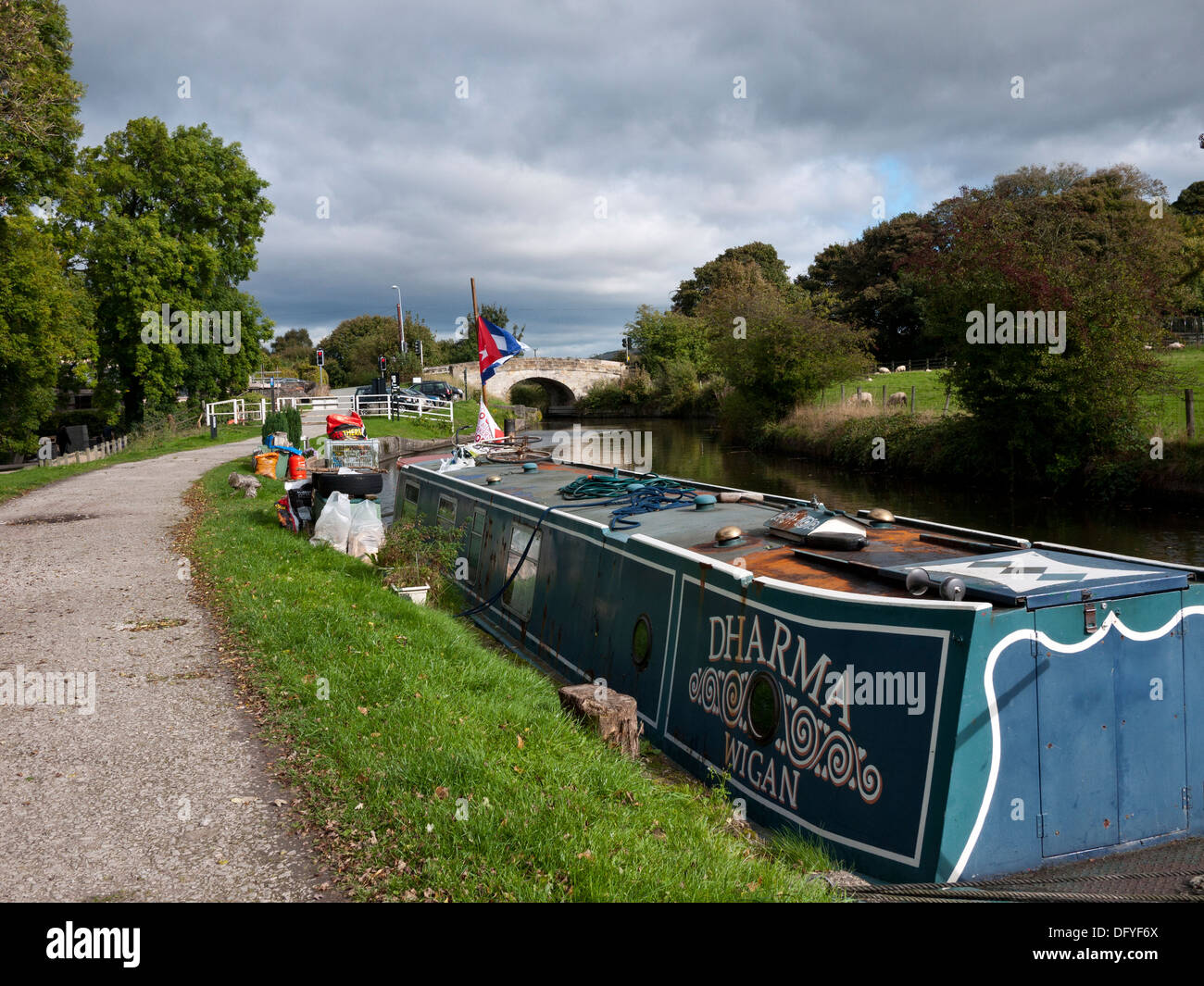 Barges on the Leeds Liverpool Canal at Red Rock, Wigan,Greater ...