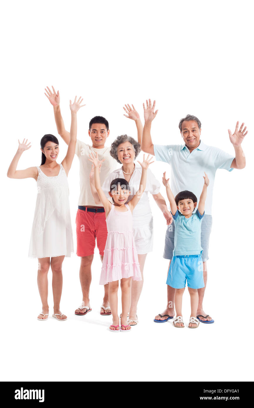 Happy family waving Stock Photo - Alamy