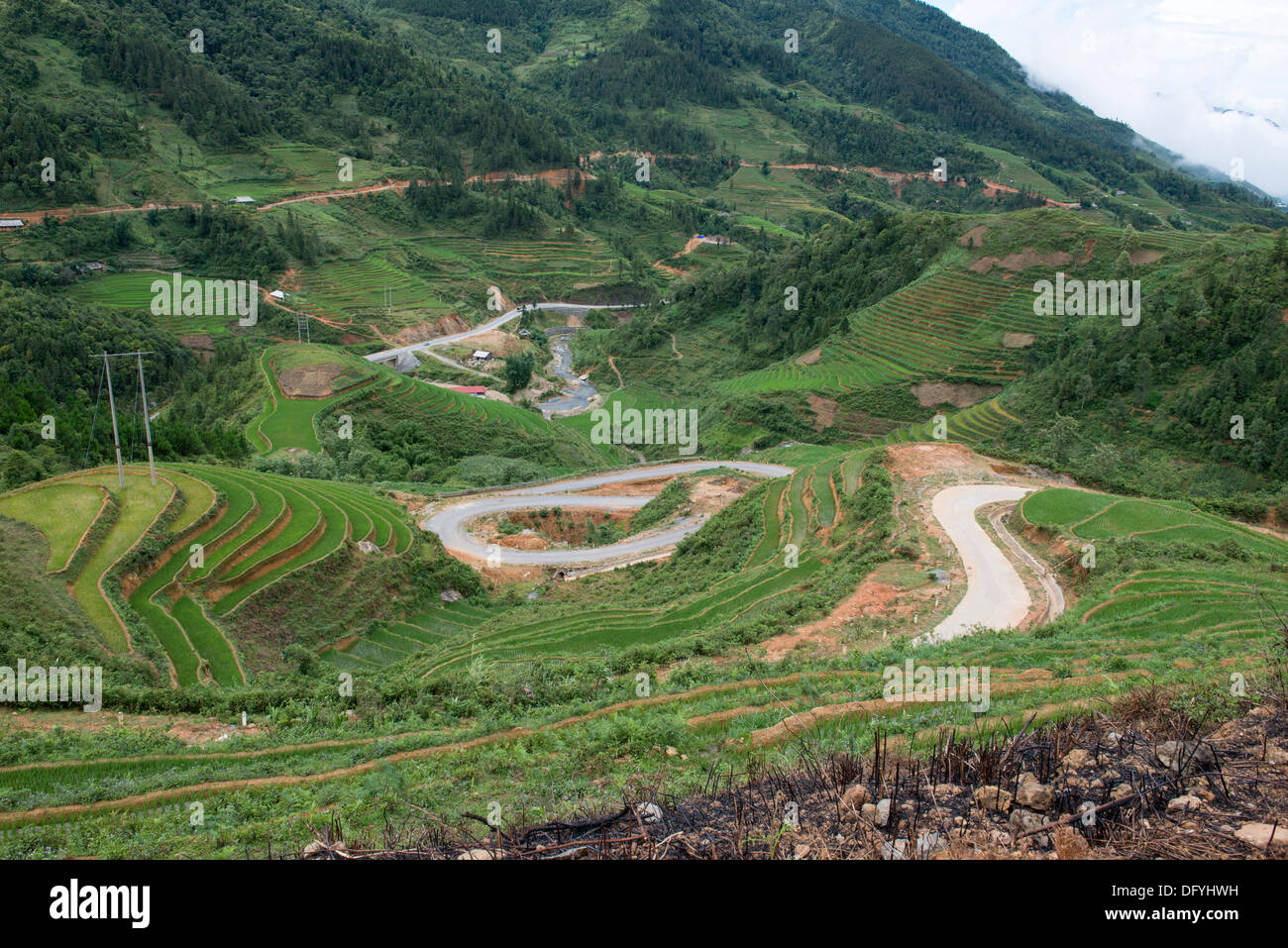 Landscape of rural Sa Pa high land, People make rice terrace and curved ...