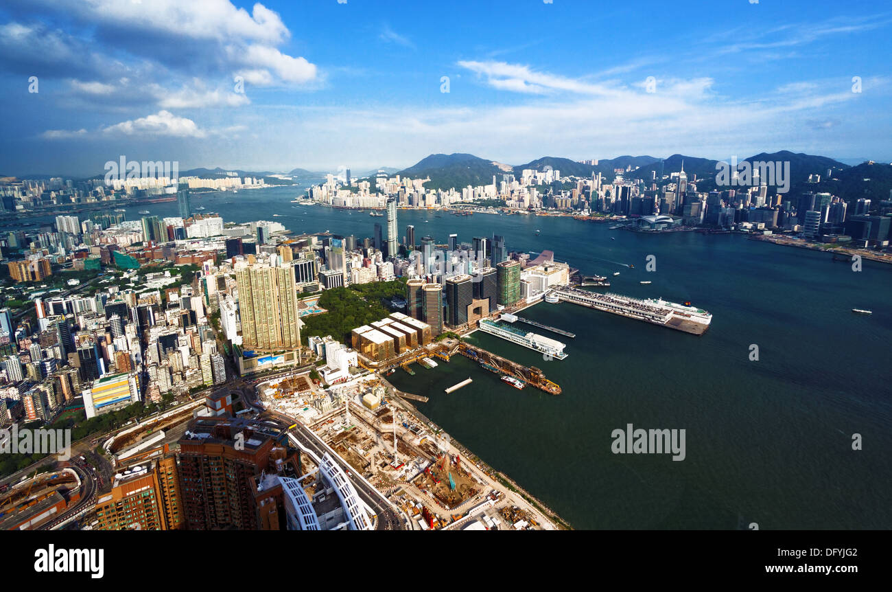 Aerial view of Hong Kong harbor from Kowloon island Stock Photo - Alamy