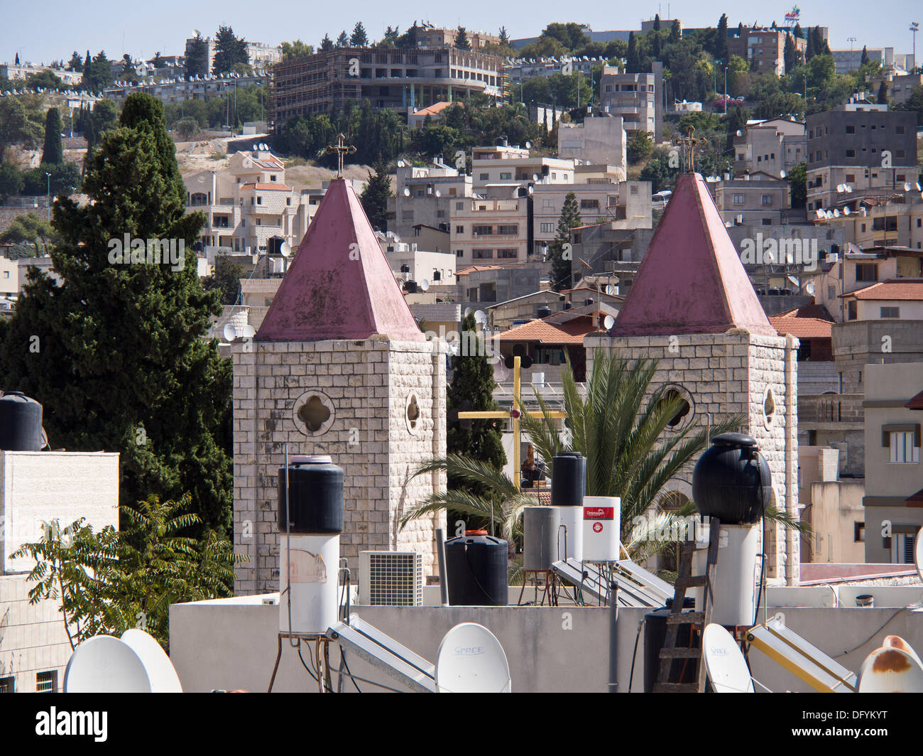 Nazareth, Israel . 10th Oct, 2013. Church towers and mosque minarets ...