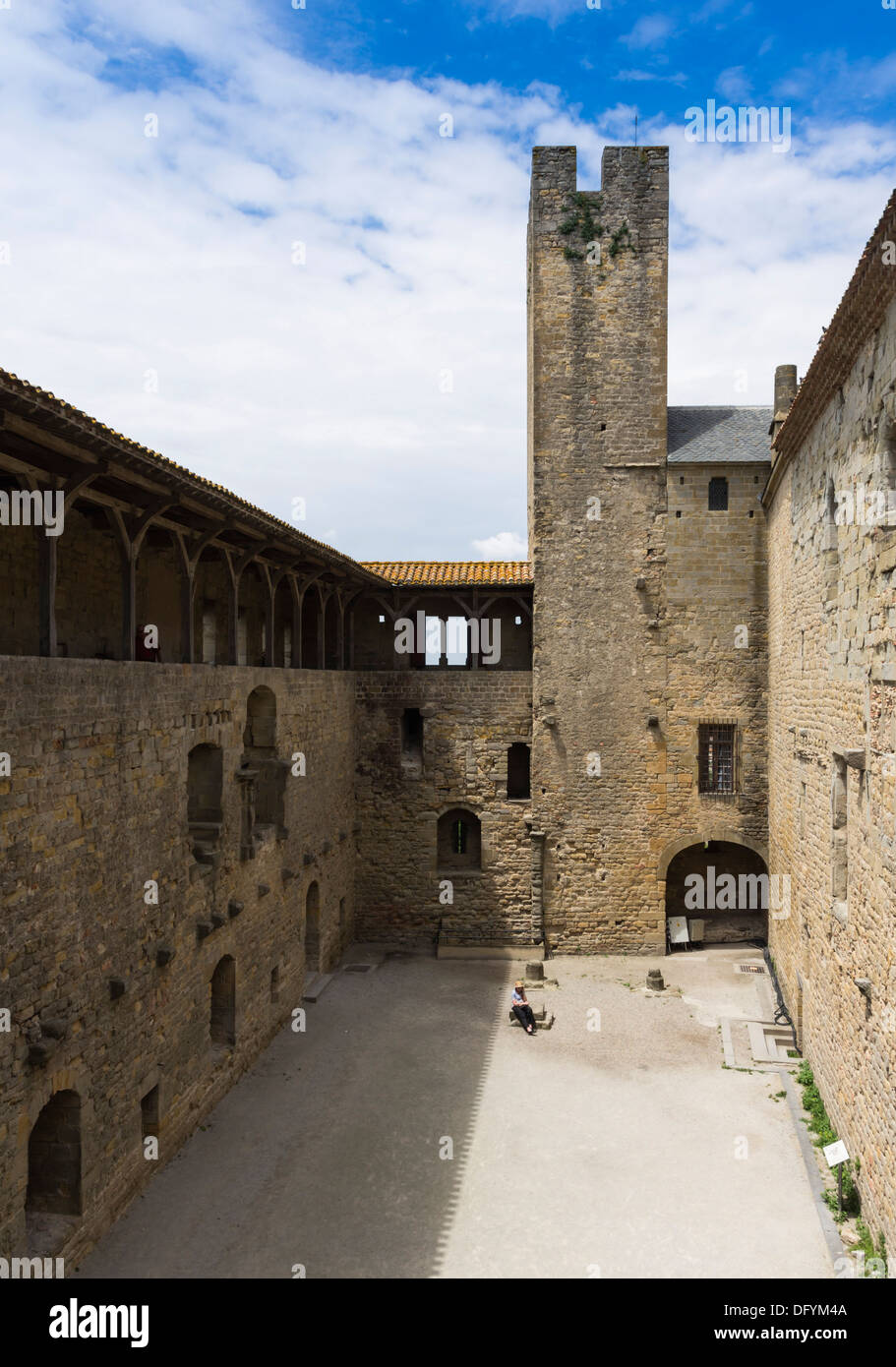 Carcassonne fortress or castle inside the old walled town. The small ...