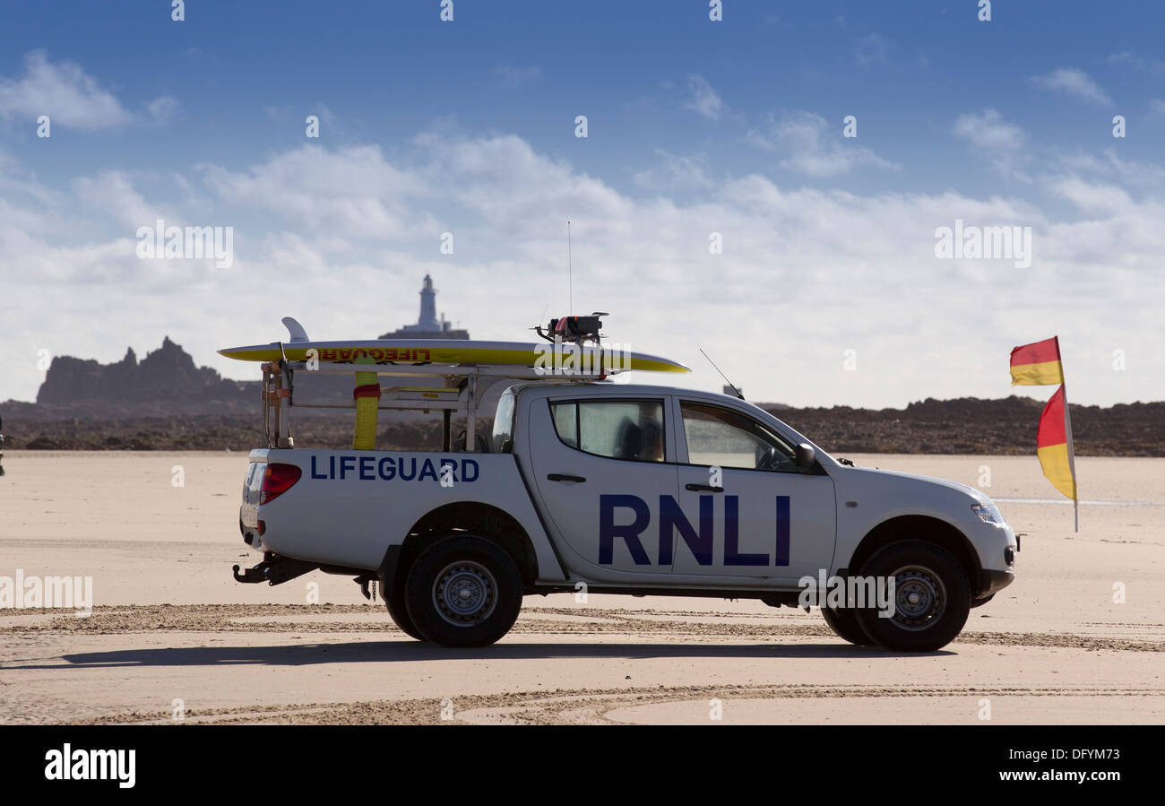 RNLI Lifeguards on St Ouen's beach Jersey Mitsubishi L200 RNLI ...