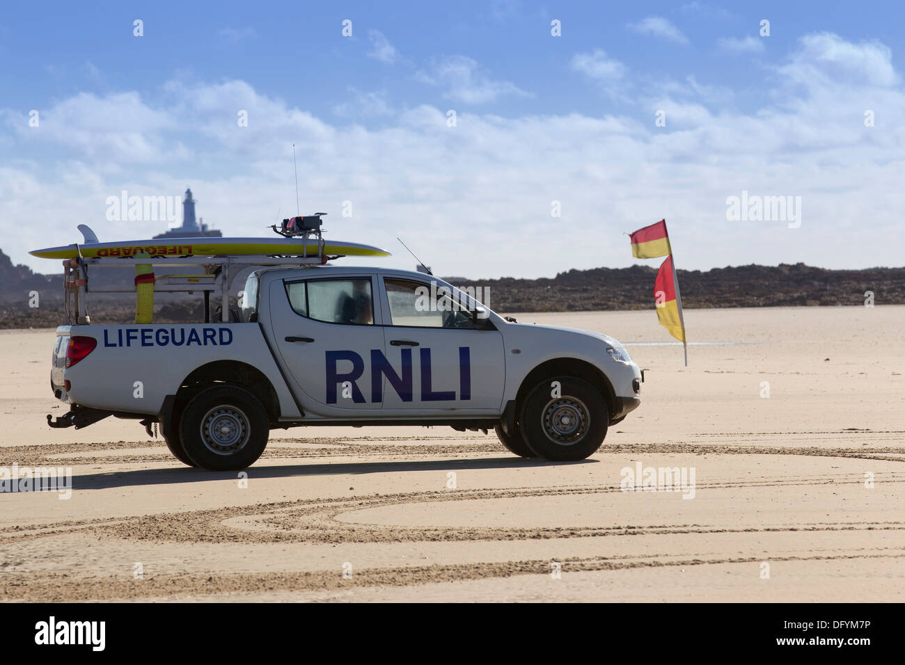 RNLI Lifeguards on St Ouen's beach Jersey Mitsubishi L200 RNLI ...