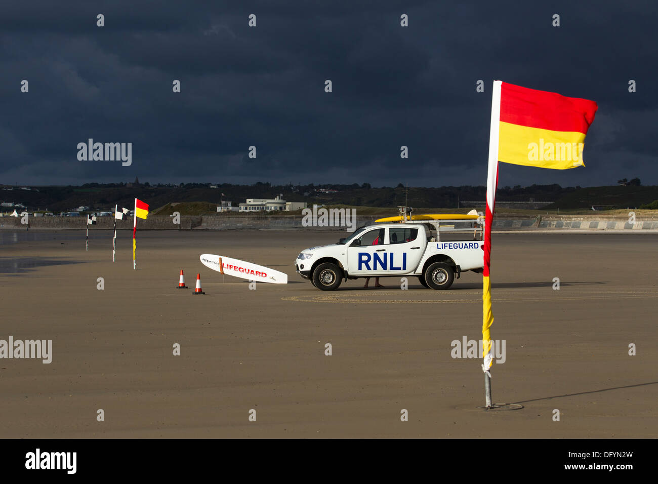 RNLI Lifeguards on St Ouen's beach Jersey Mitsubishi L200 RNLI ...