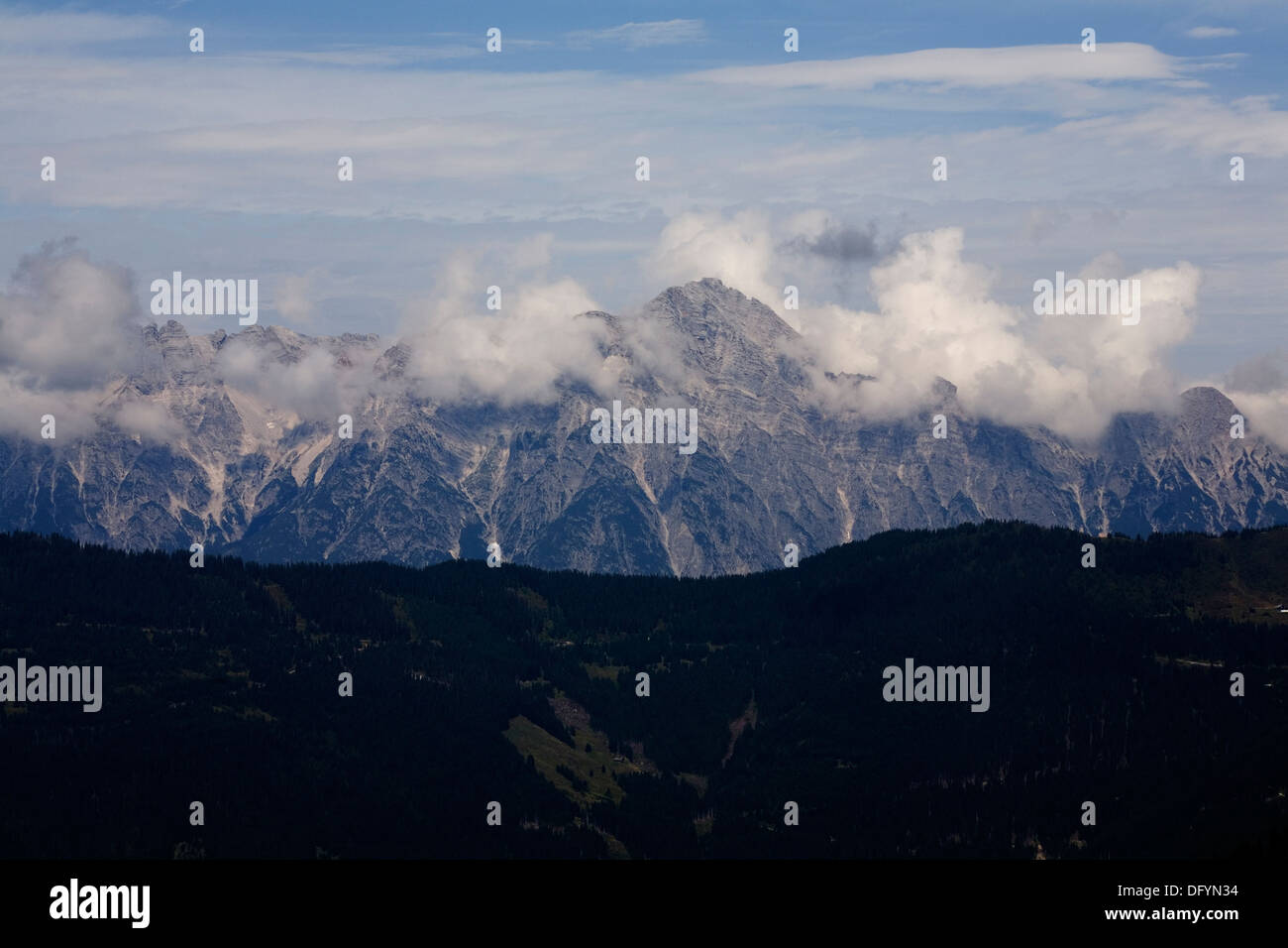 Cloud building beneath the summits of The Steineres Meer Alps above ...