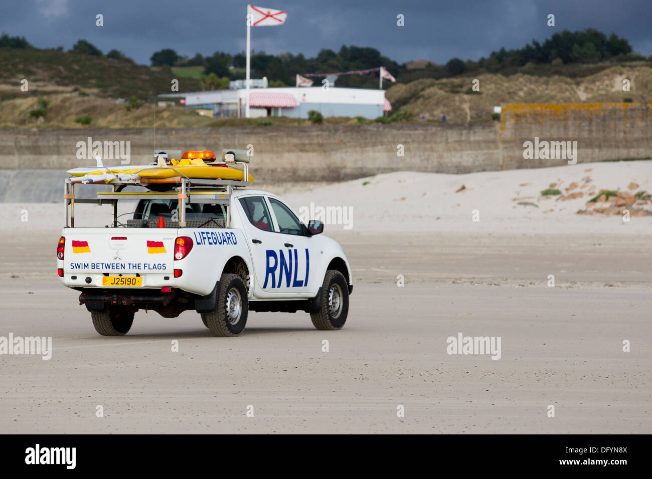 RNLI Lifeguards on St Ouen's beach Jersey Mitsubishi L200 RNLI ...