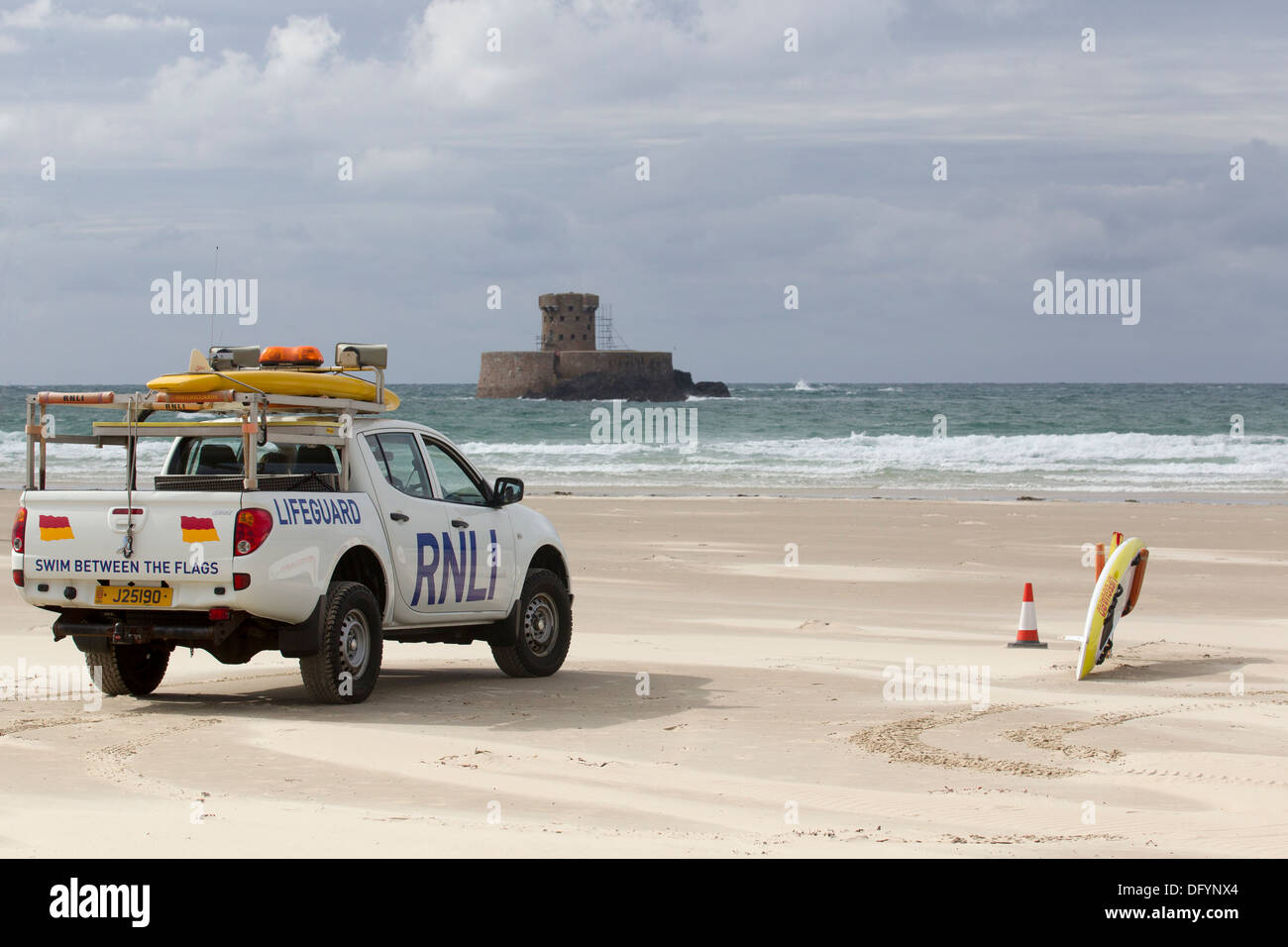 RNLI Lifeguards on St Ouen's beach Jersey Mitsubishi L200 RNLI ...