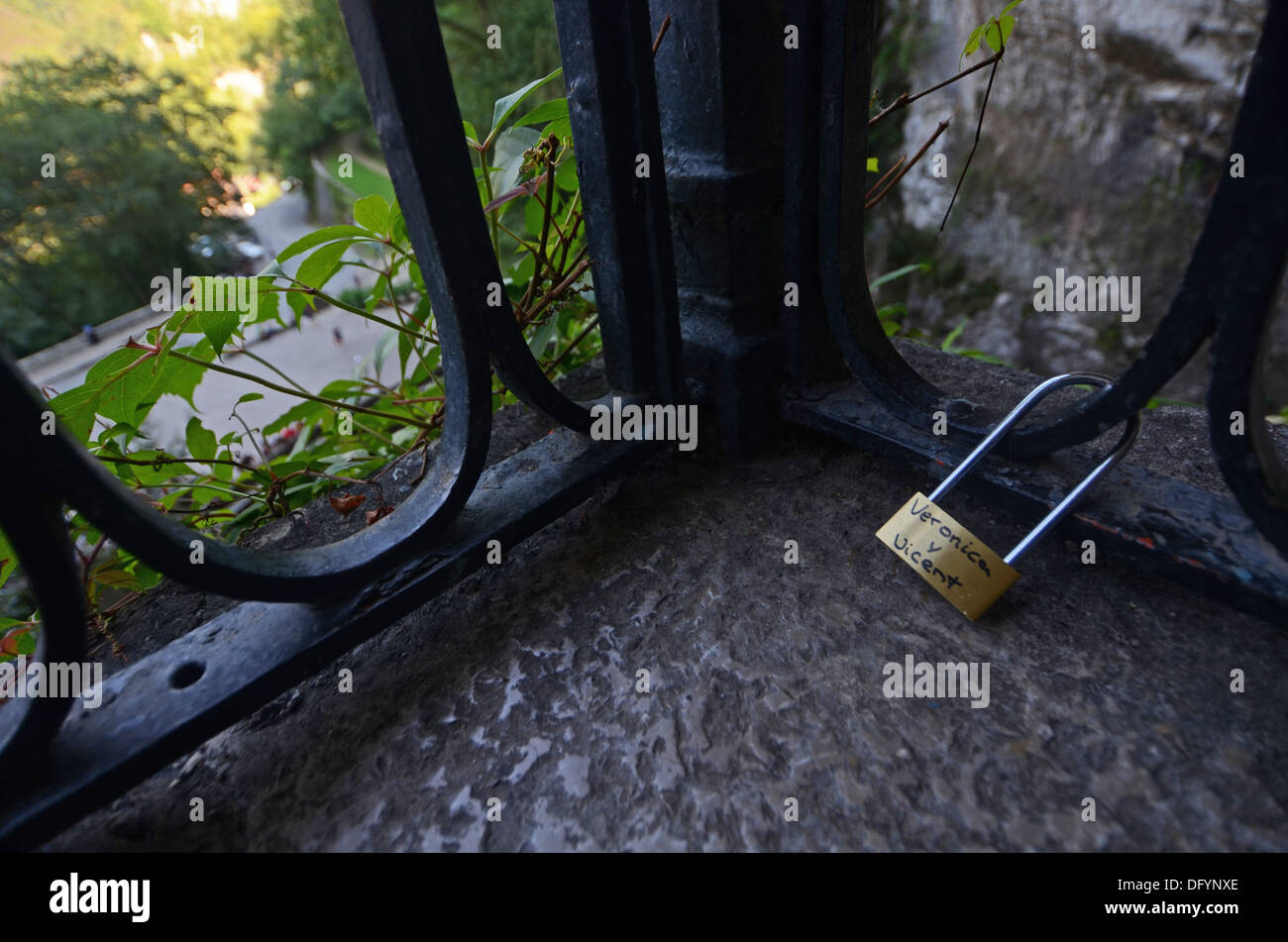 Locker placed by couple in shrine of Our Lady of Covadonga Stock Photo ...