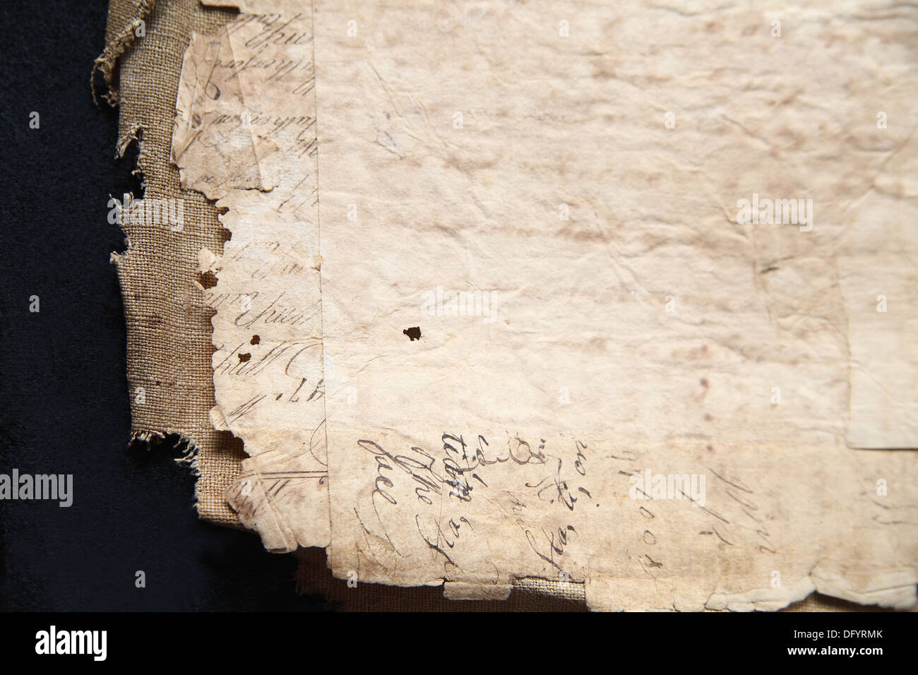 highly textured old papers from the late 18th century with burlap on ...