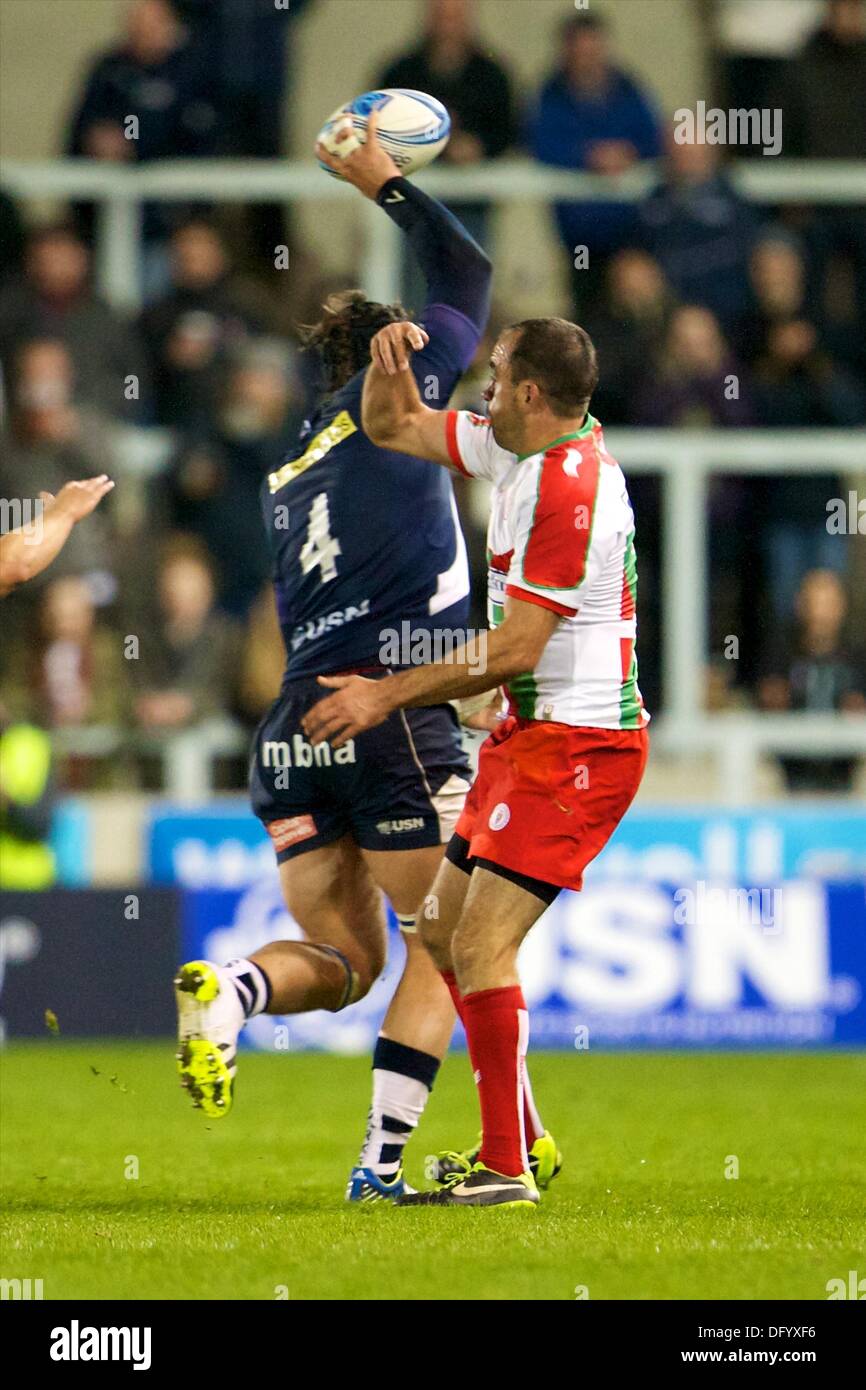 Salford, UK. 10th Oct, 2013. Sale Sharks lock Kirill Kulemin during the ...