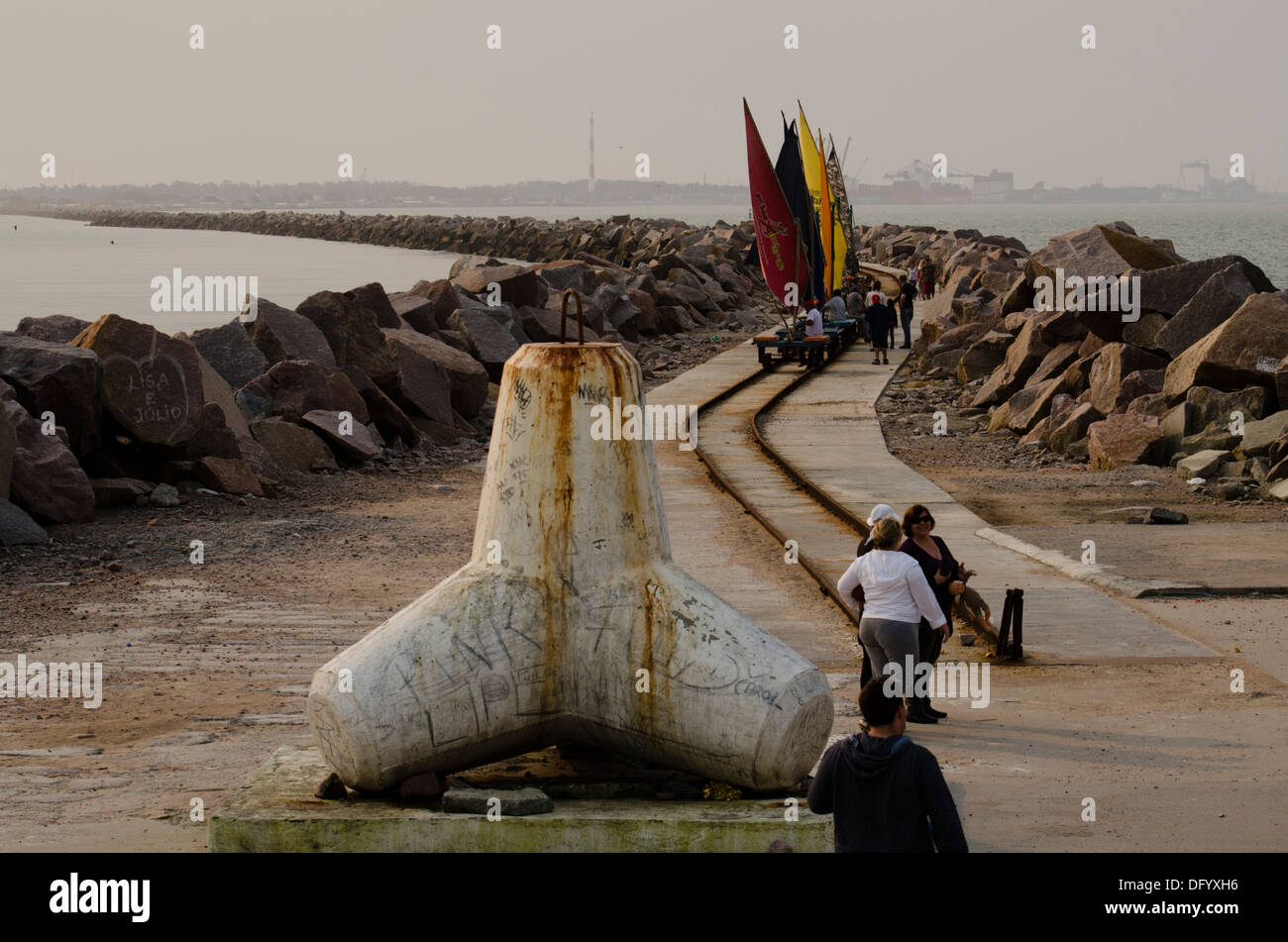 breakwater pier rail way with sail wagons at Rio Grande, Rio Grande do ...