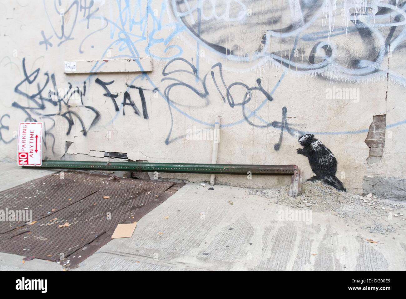 New York, USA. 10th Oct, 2013. Art work by the British graffiti artist ...