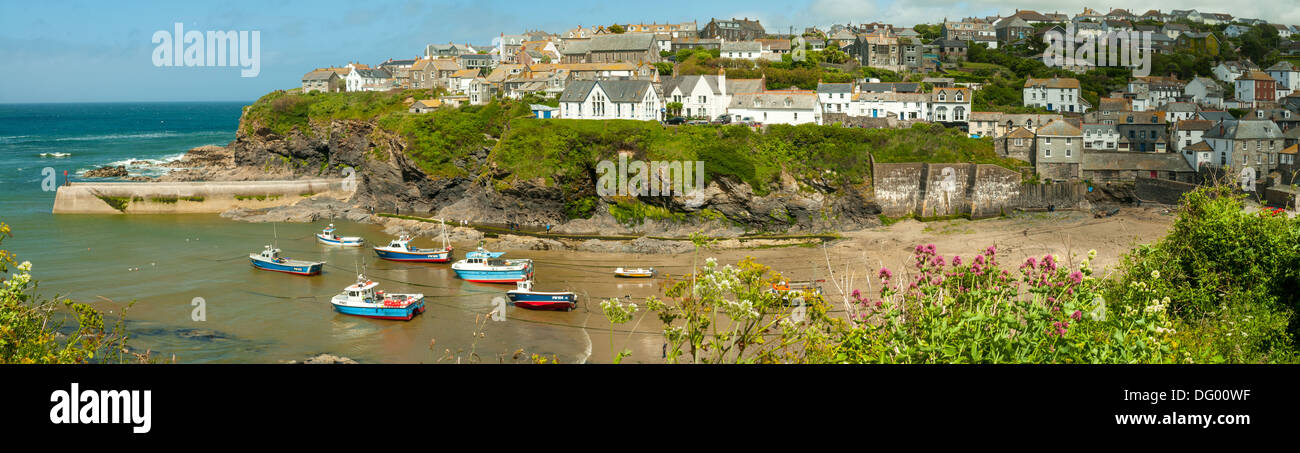 Port Isaac Harbour Panorama, Port Isaac, Cornwall, England Stock Photo ...