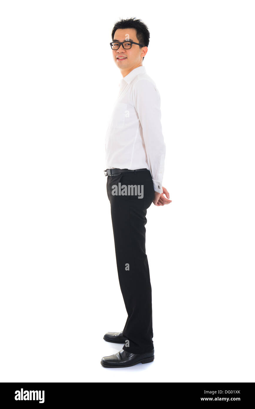 Young Asian business man full body side view isolated on white ...