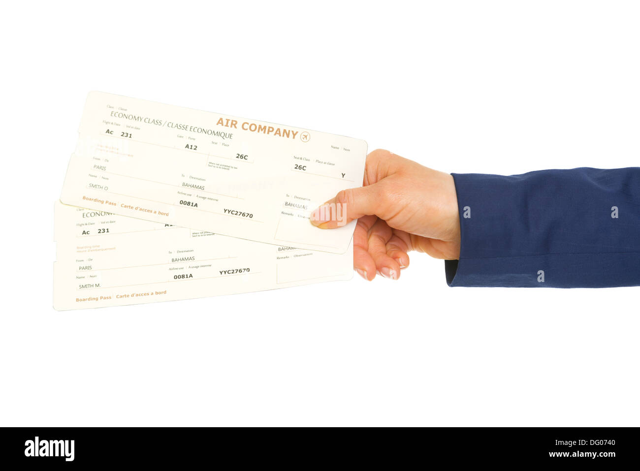 Closeup on hand giving air tickets Stock Photo - Alamy