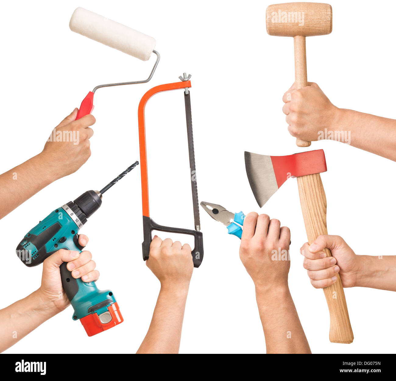 Various tools in a man's hand Stock Photo - Alamy