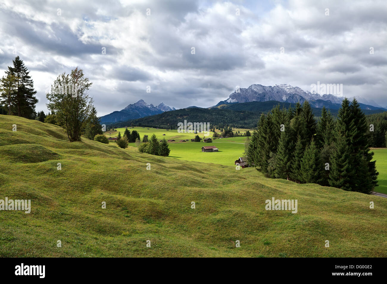 green alpine meadows and Karwendel mountains in Bavaria Stock Photo - Alamy