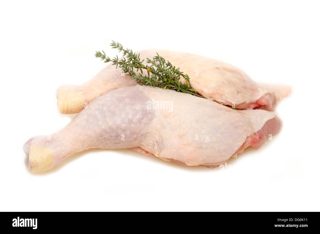 Raw chicken leg on white background Stock Photo - Alamy