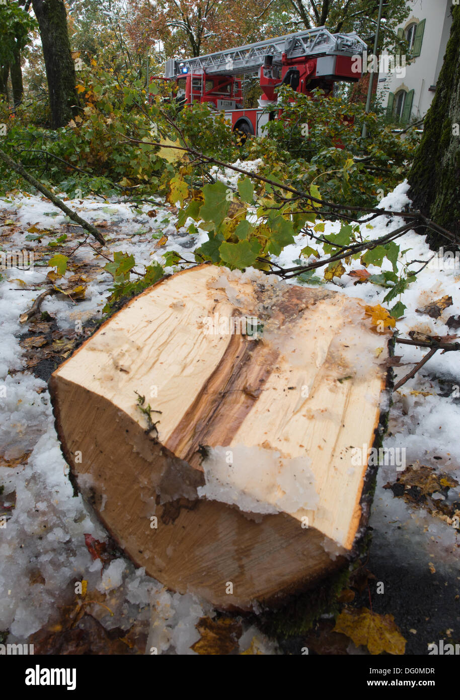 Garmisch-Partenkirchen, Germany. 11th Oct, 2013. Firemen remove a ...