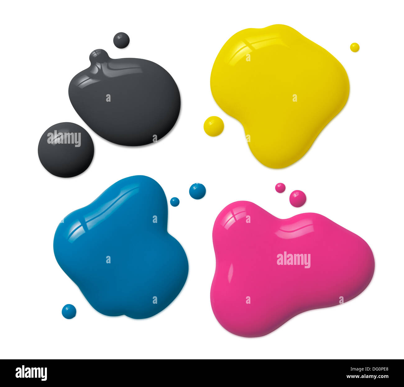 splattered cmyk paint isolated on white background Stock Photo - Alamy