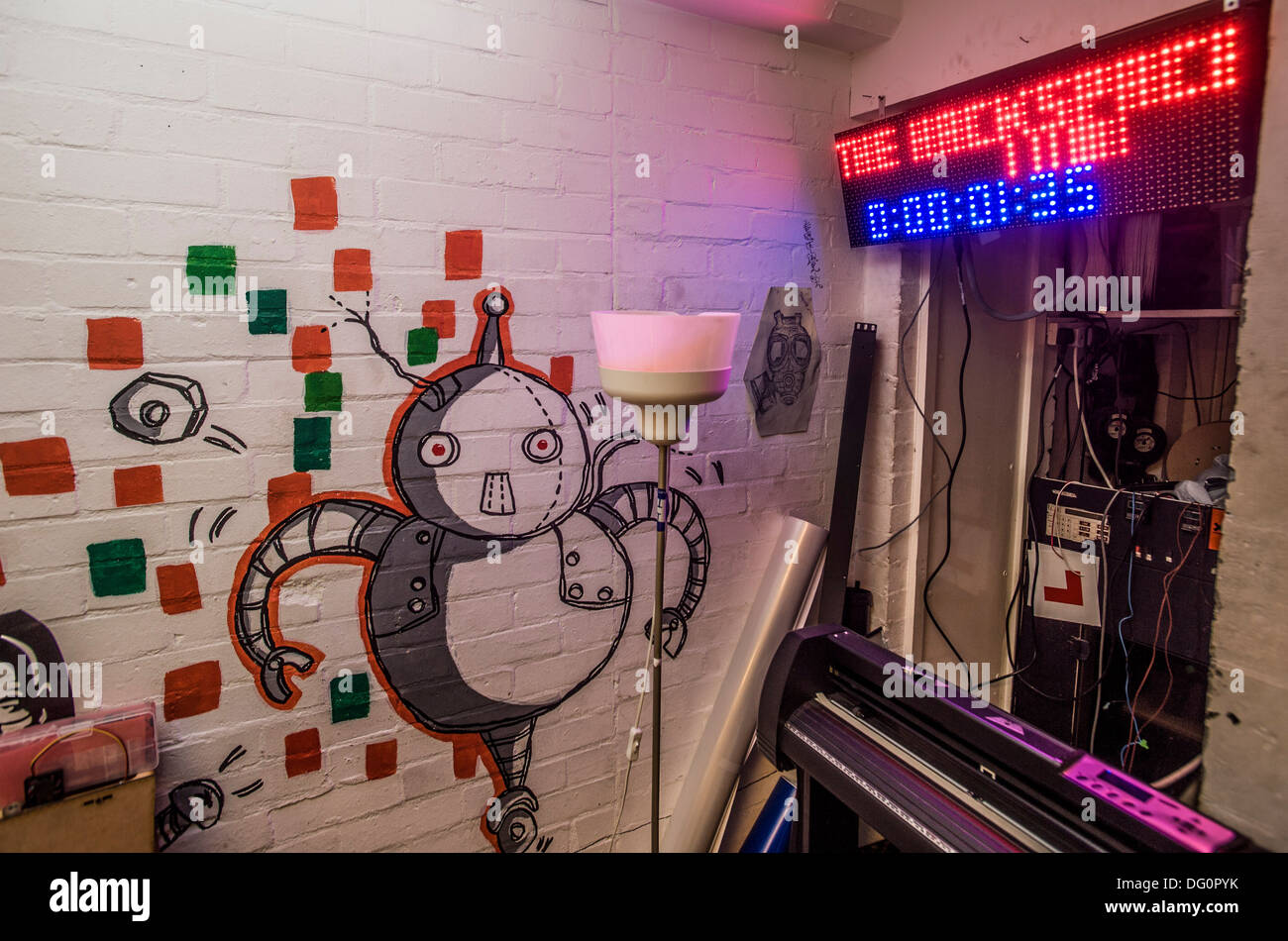 Arduino sign reads The Hackspace London Hack space Shoreditch Ec2 a non ...