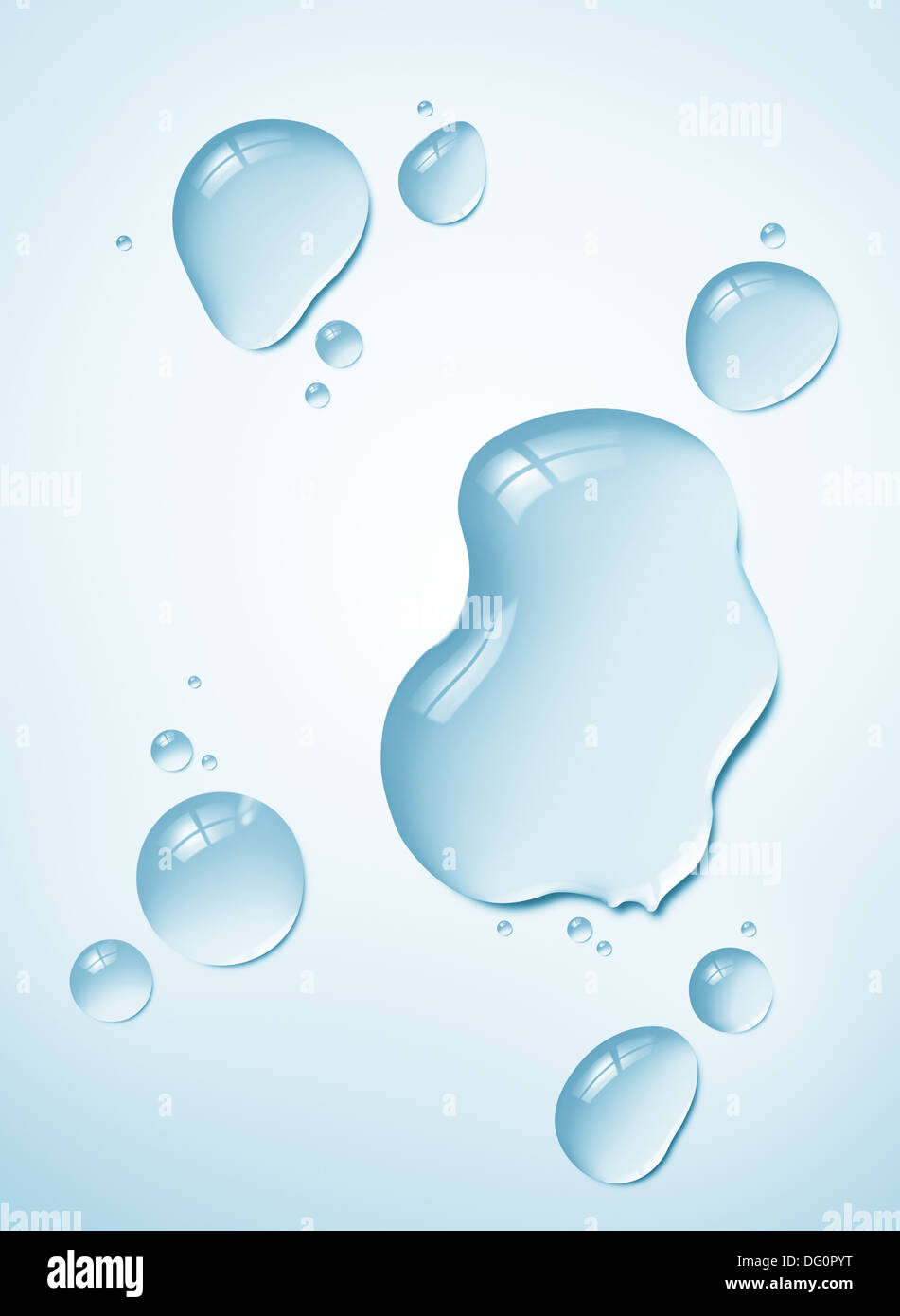 different shapes of water drops with window light reflection Stock ...