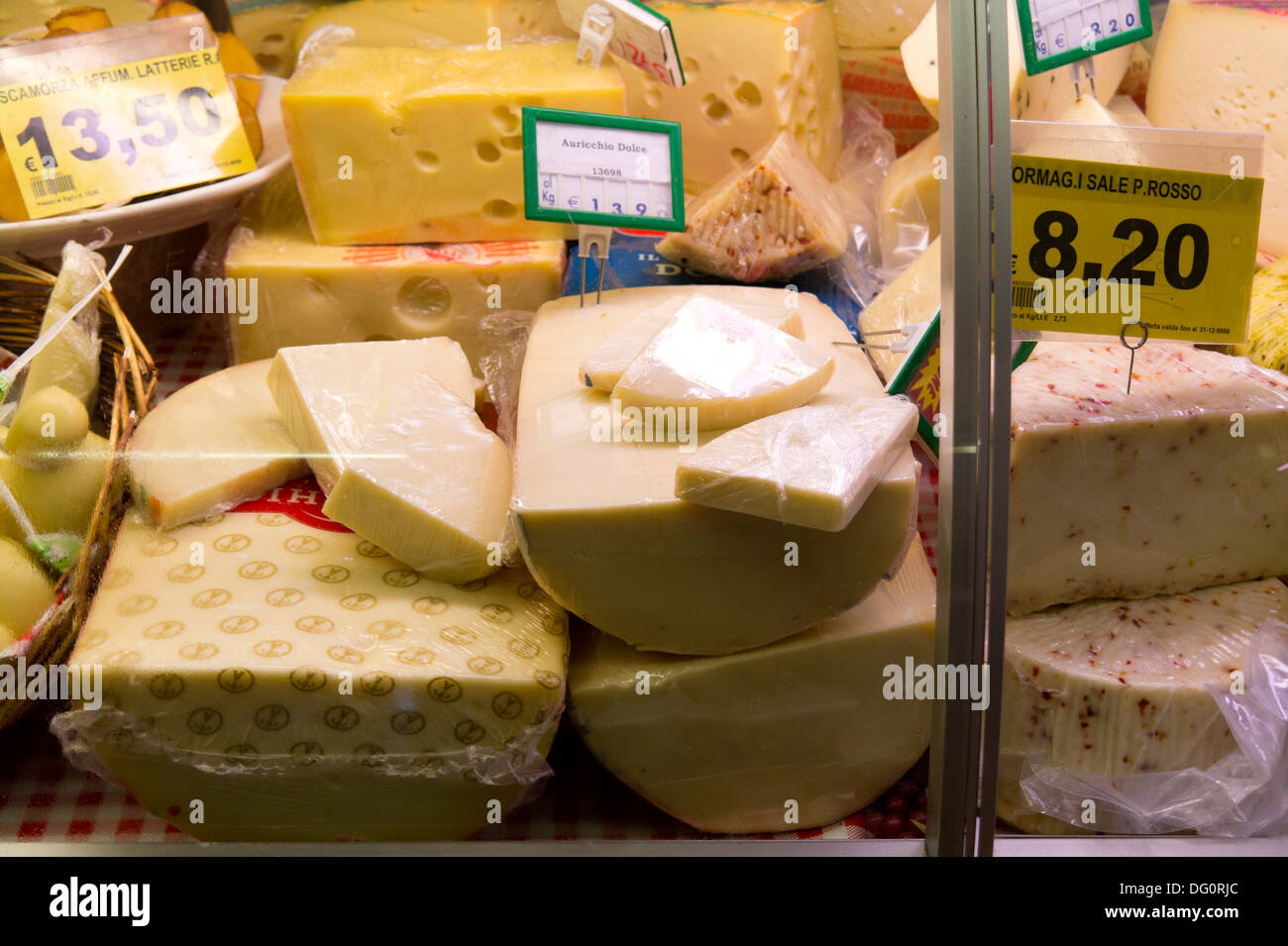 Cheese counter at an Italian supermarket Stock Photo - Alamy
