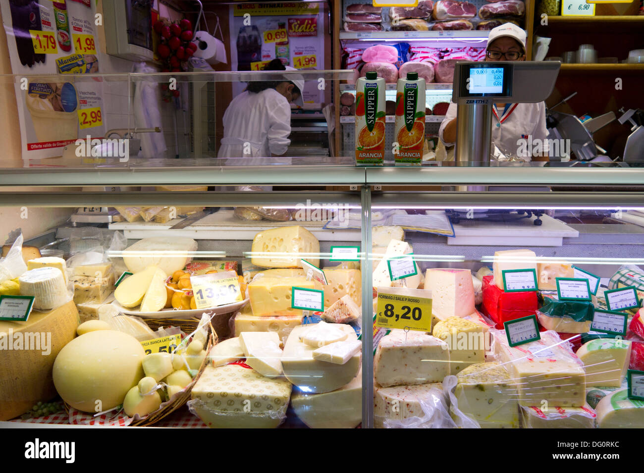 Cheese counter at an Italian supermarket Stock Photo - Alamy