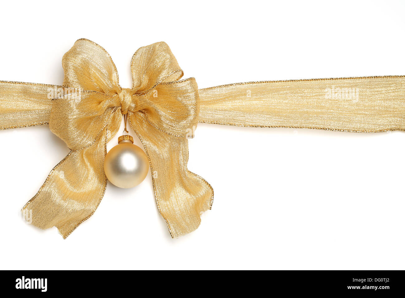 Gold ribbon with bow isolated on white Stock Photo - Alamy
