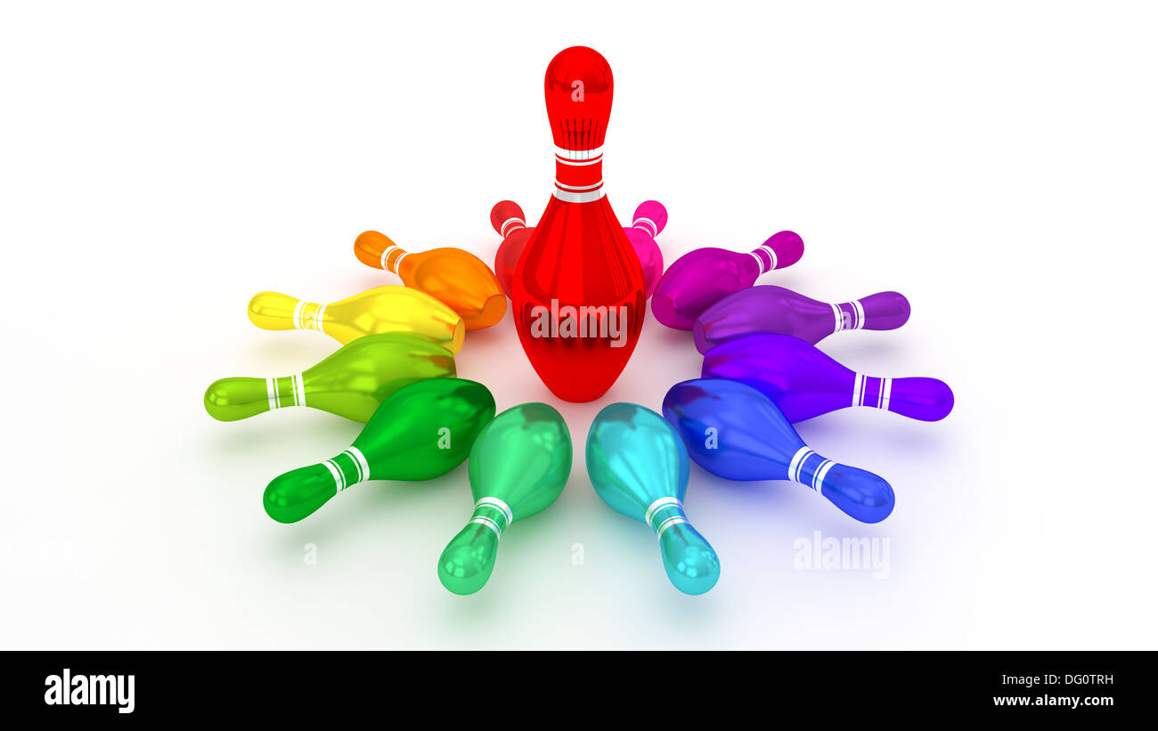 Bowling Pins Rotating at the Center on White Background Stock Photo - Alamy