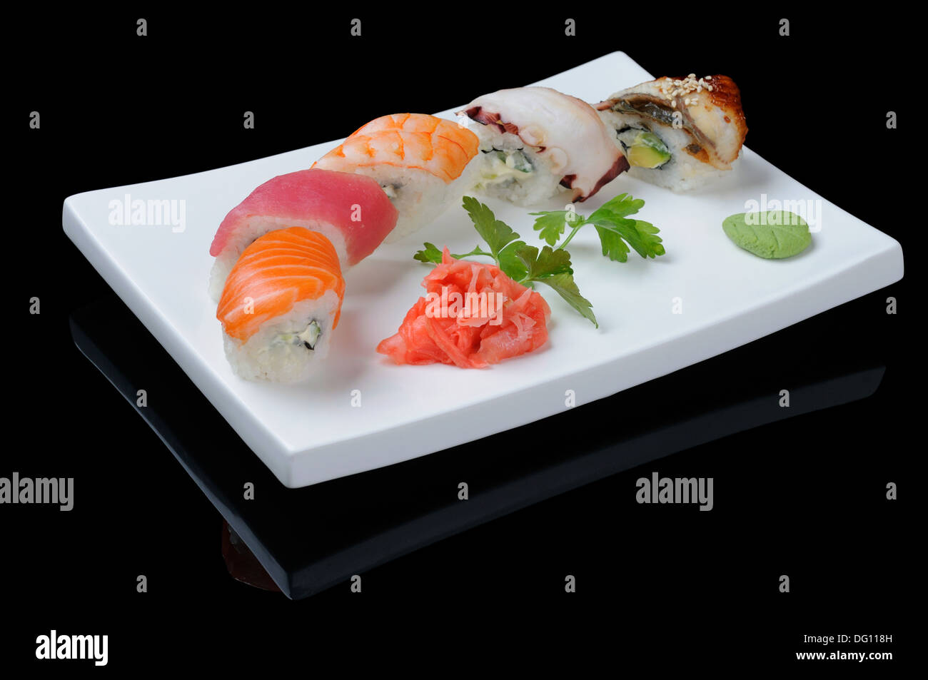 Seafood rolls with shrimp, octopus and fish Stock Photo - Alamy