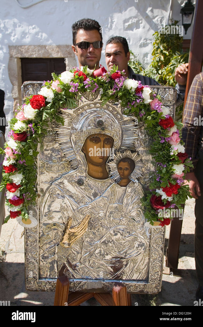 europe, greece, dodecanese, patmos island, chora, orthodox easter time ...