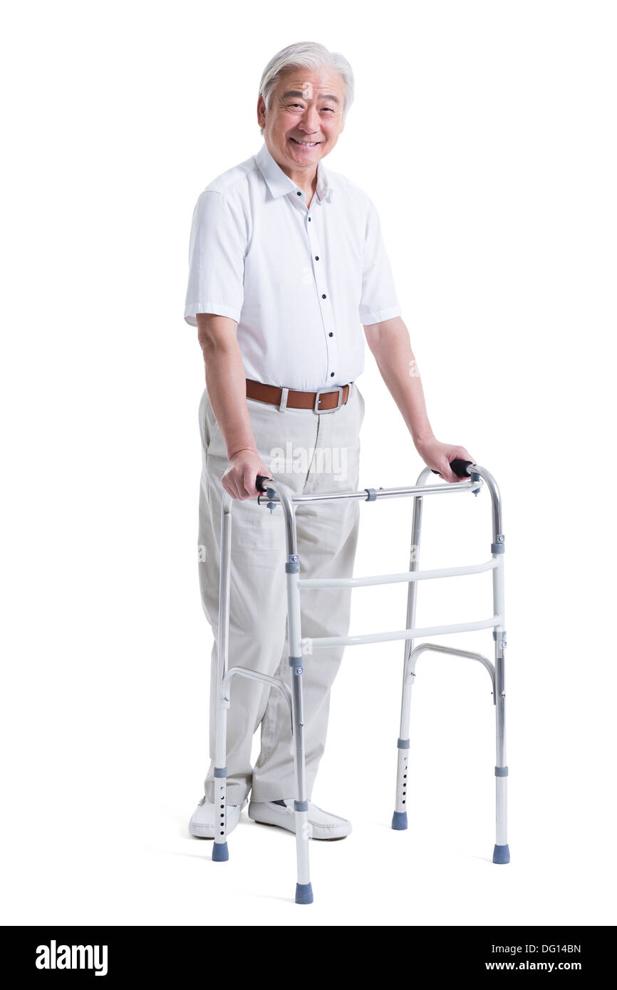 Happy senior man with walker Stock Photo - Alamy