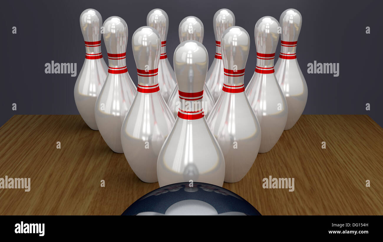 Bowling Pins on Racked Near Strike Stock Photo - Alamy