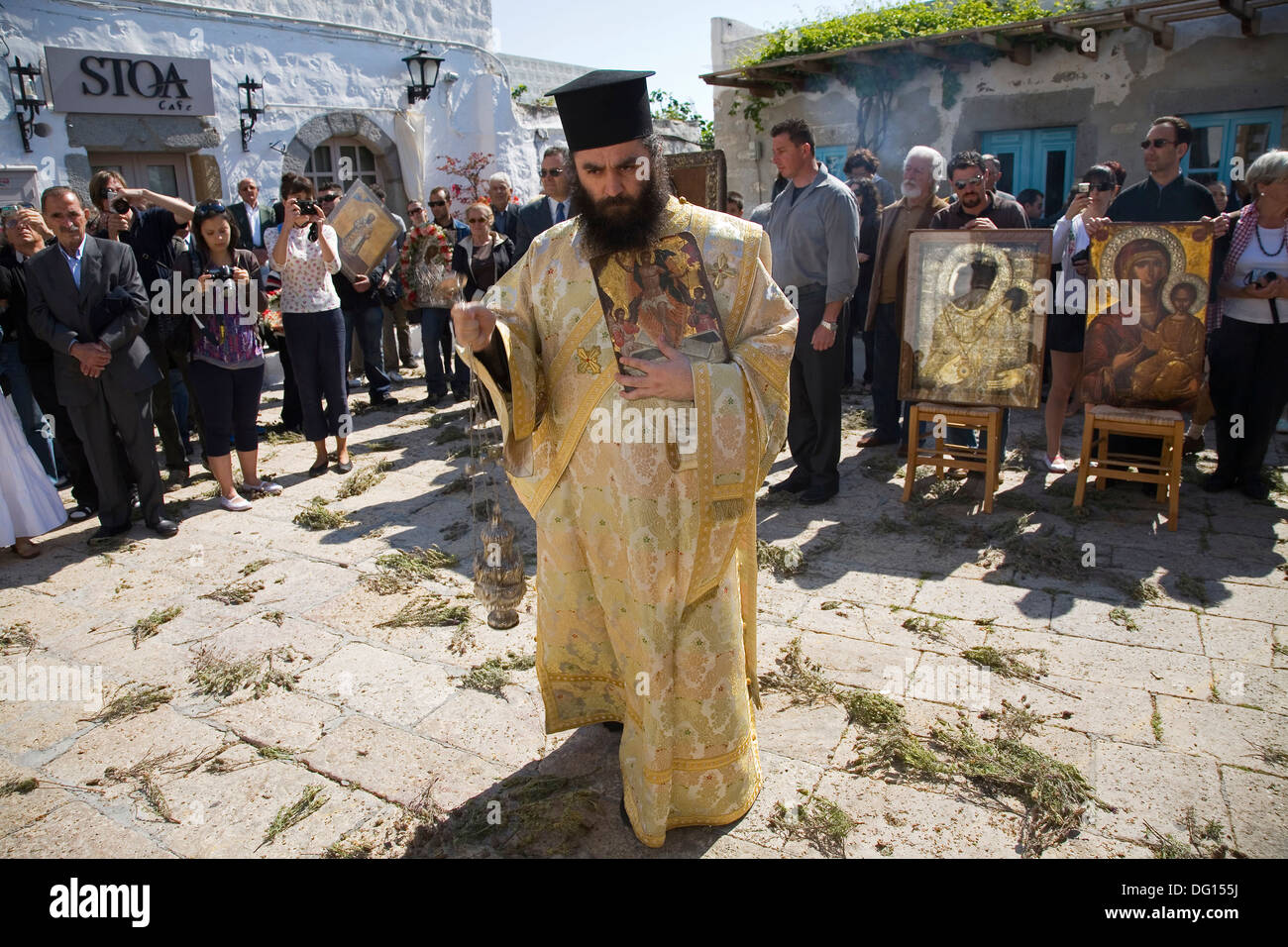 europe, greece, dodecanese, patmos island, chora, orthodox easter time ...