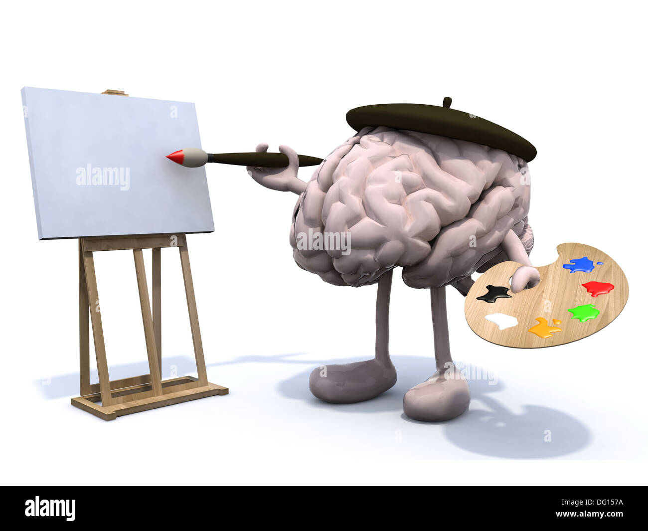 human brain with arms and legs, painter with brush and easel Stock ...