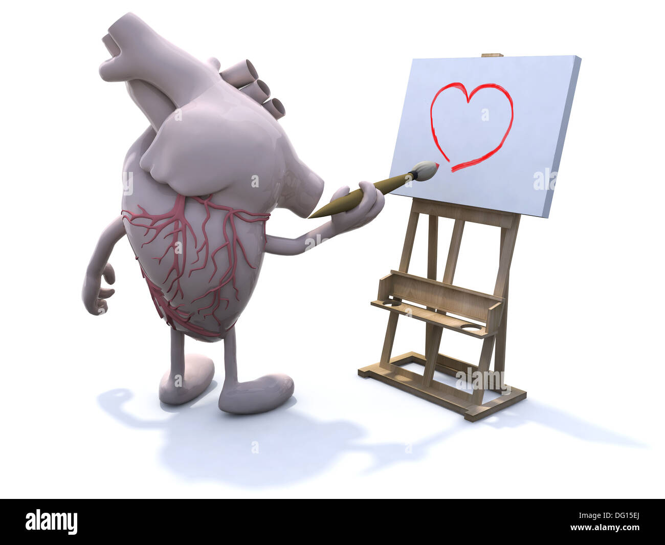 human heart with arms and legs painter, with brush and easel, painting ...
